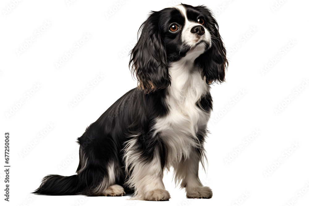 Cavalier King Charles Spaniel Dog Black and White Full Body Isolated ...