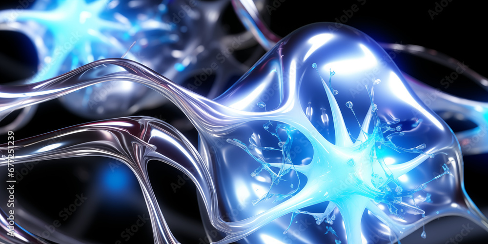 AI Illustration of neurons close-up, nerve node, neural network, brain ...