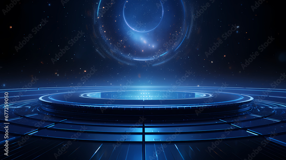 Blue technology circle product booth scene, e-commerce, podium, stage ...