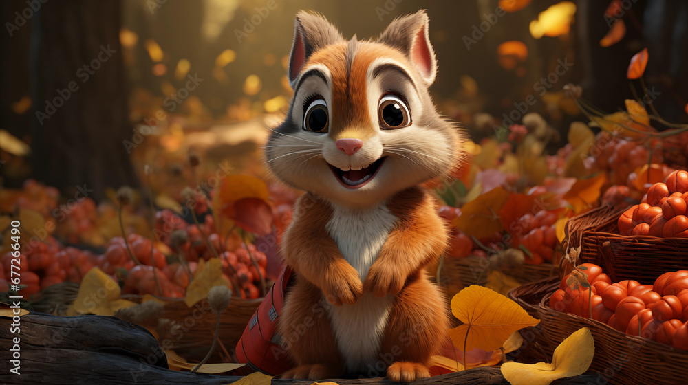 Esquilo fofo e feliz na floresta - ilustração infantil 3d Stock ...