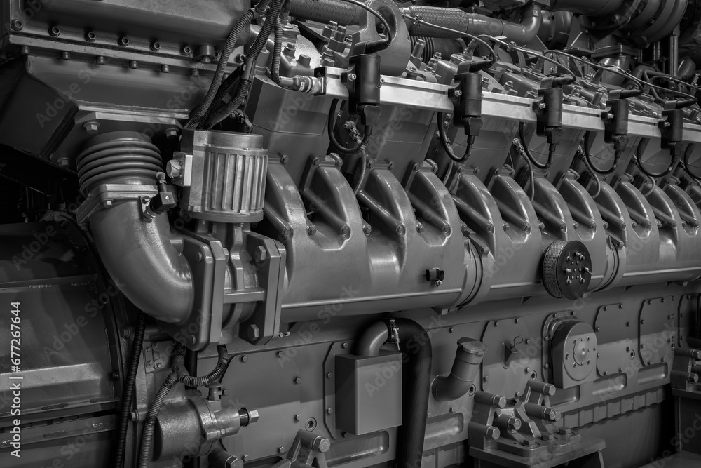 diesel engine. Fragment of a diesel motor close-up. Engine details ...