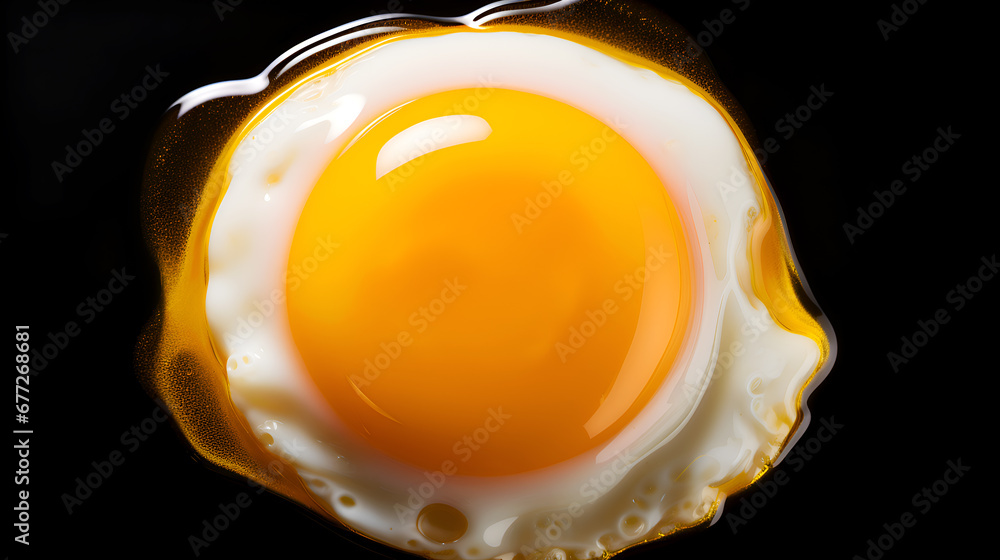 Single egg yolk and egg white on dark background. Omega 3 food concept ...