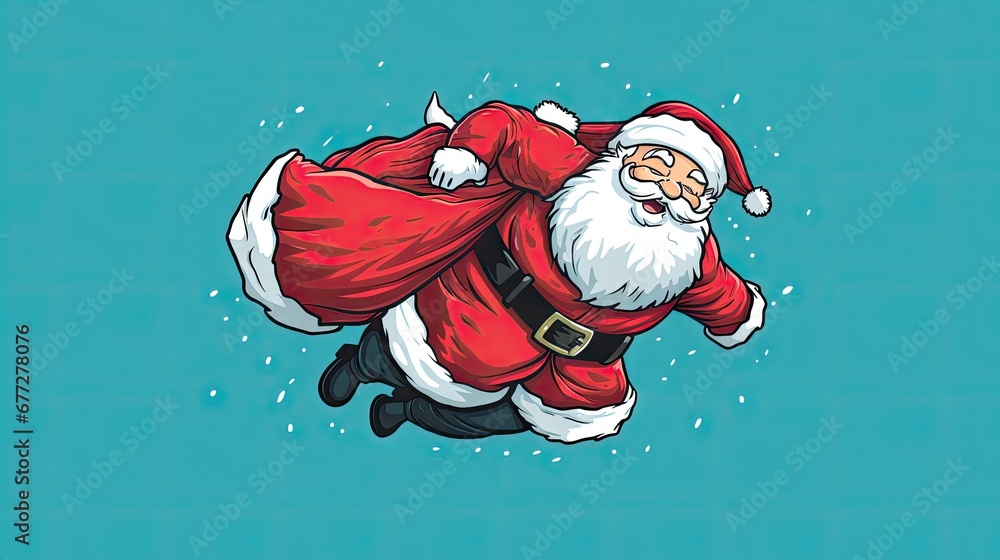 a drawing of a santa claus flying through the air with his arms in the ...
