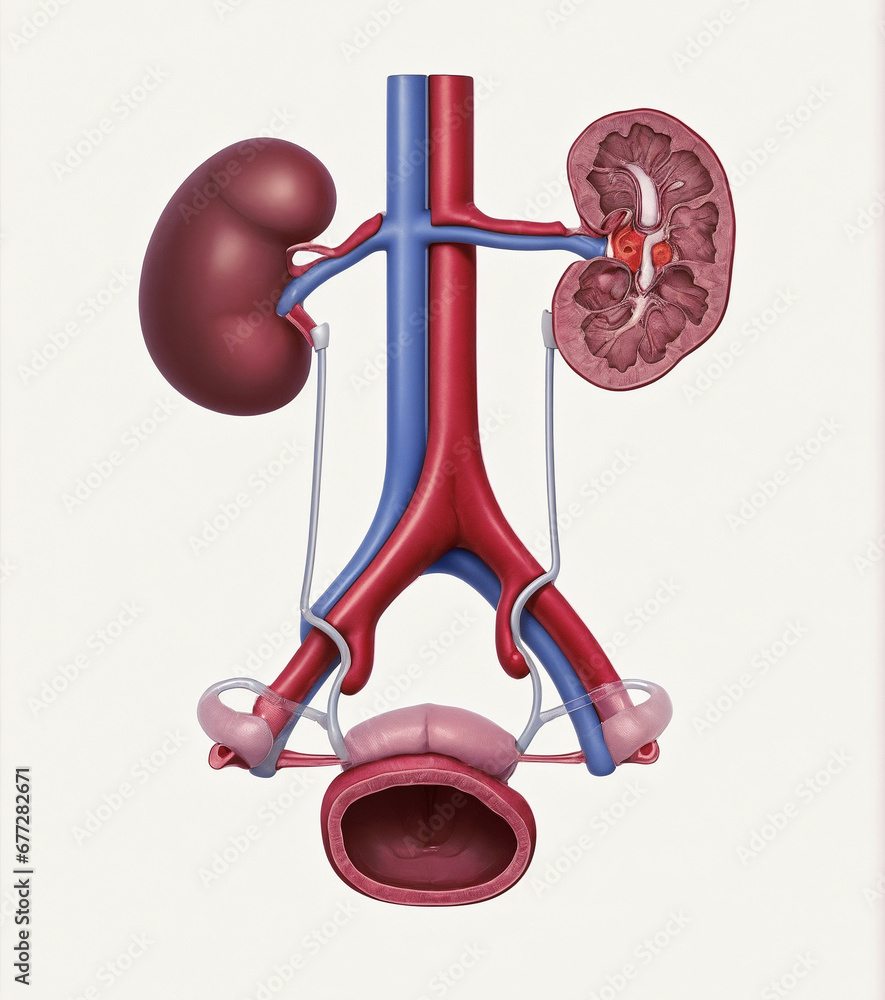 3D render depicting human organ sections - ureter, bladder, and kidney ...