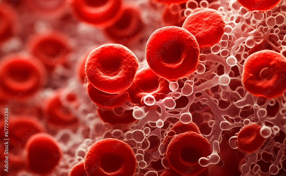 Close-up image of human blood cells under a microscope, highlighting ...