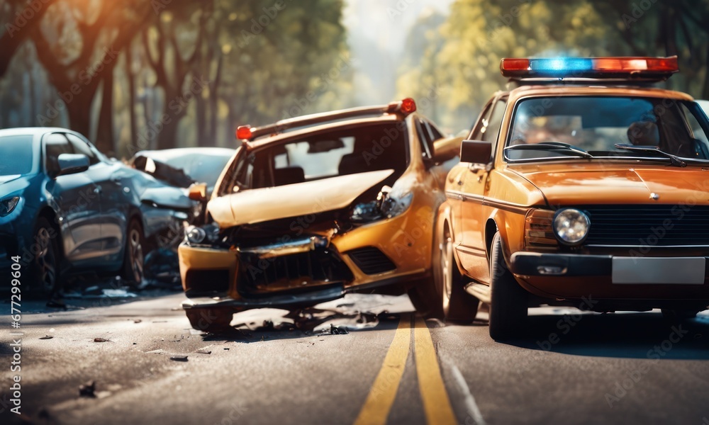 On the car crash traffic accident scene. Multiple car crash each other ...