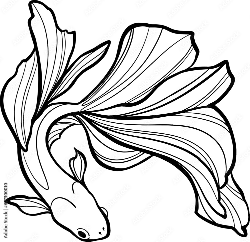 Vetor de Outline fish. Line art vector illustration. Sea and ocean ...