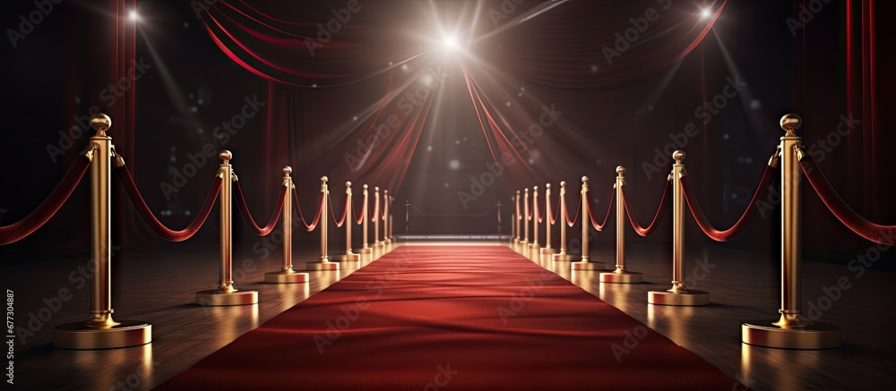 3D luxury red carpet with gold barriers for events awards and premieres ...