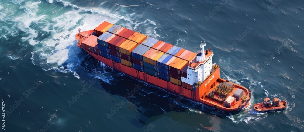 Blocked canal due to huge ship accident aerial view of stranded cargo ...