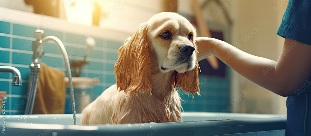 Animal care professional grooming dog in veterinary clinic Copy space ...