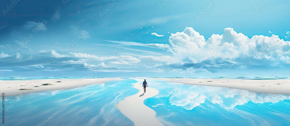 Abstract surreal path concept depicted with a man walking between two ...