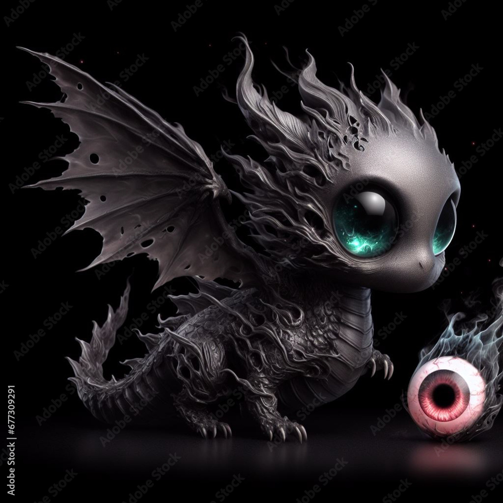 Ghost , dragon ,Gothic, Cute, Realistic , bigeye , black background ...