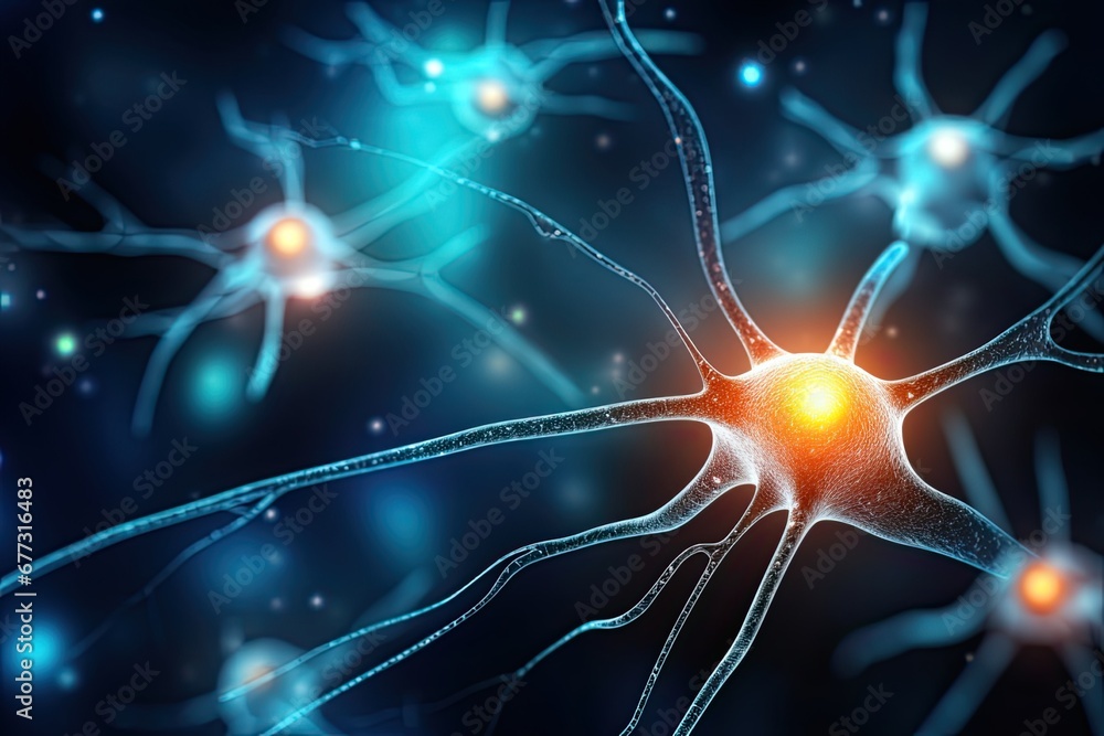 Brain stimulation activity with neuron close-up microscpoe illustration ...