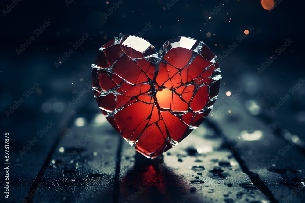 Broken red heart 3d design, exploded shattered into pieces, isolated on ...