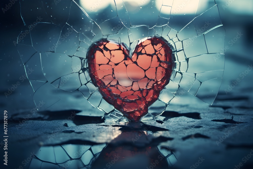 Ilustrace „Broken red heart 3d design, exploded shattered into pieces ...
