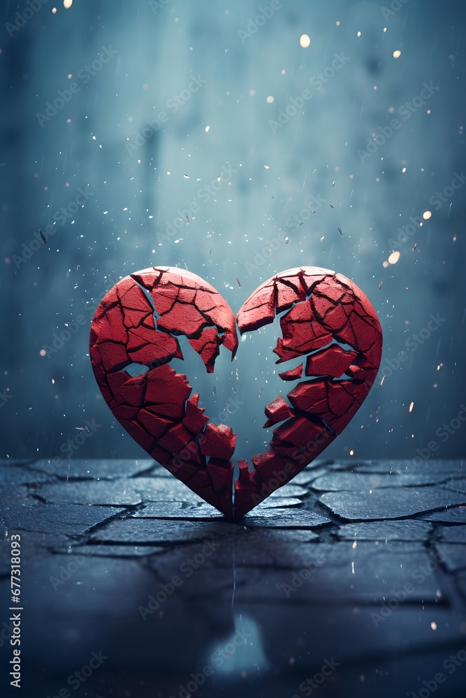 Broken red heart 3d design, exploded shattered into pieces, isolated on ...