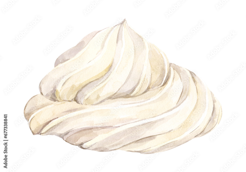 Whirlpool of whipped cream on a transparent background. Watercolor ...
