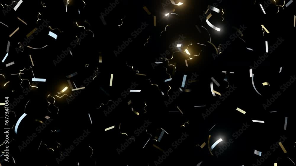 Golden flickering confetti party popper falling on black background, 4K ...
