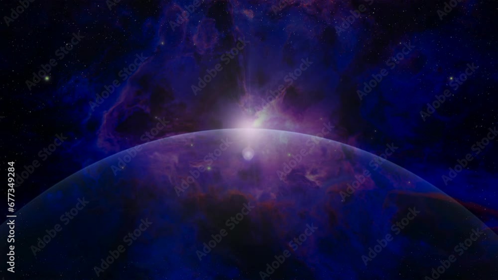 .Looping animation of flying through glowing nebulae clouds and stars ...