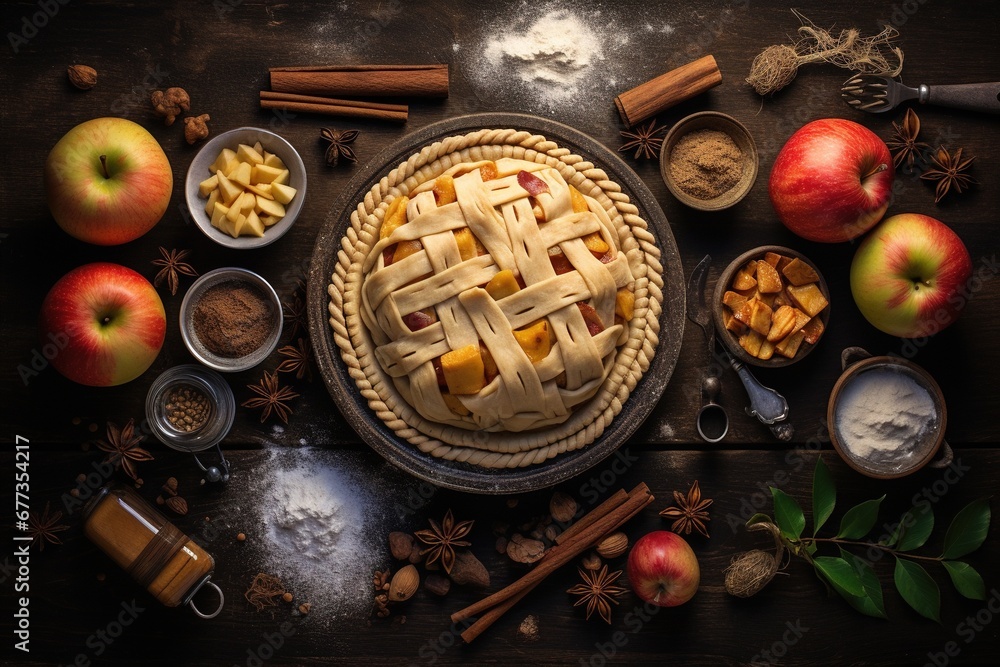 Deconstructed apple pie, with ingredients laid out and the pie in the ...