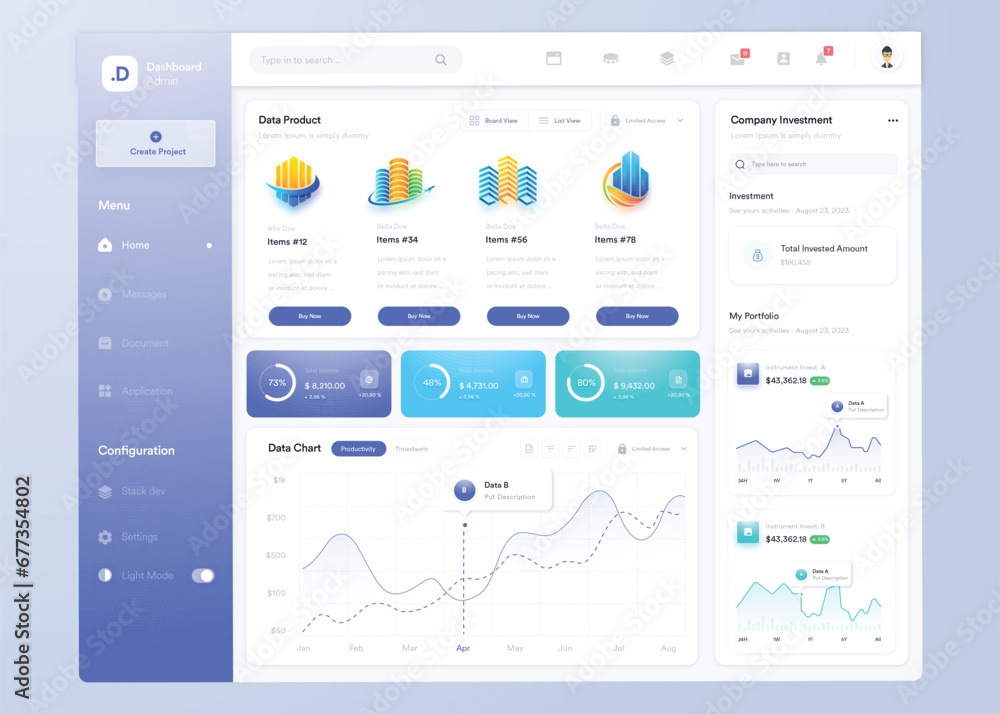 UI UX Infographic dashboard. UI design with graphs, charts and diagrams ...