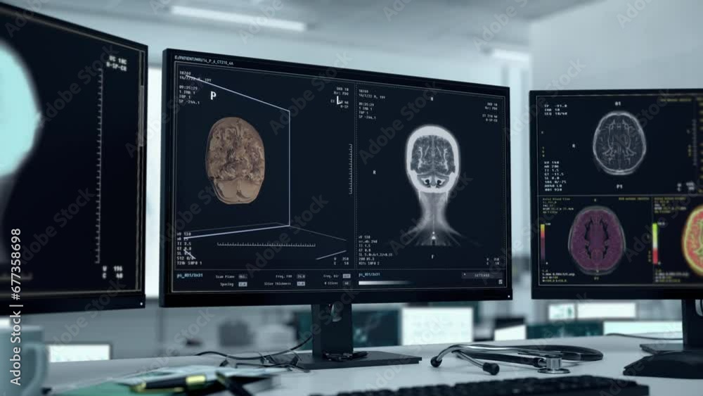 Rotating Skull To Analyze Brain In Molecular Examination Medical System ...