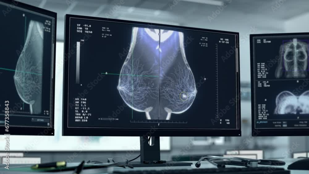 X-ray scanner analysing the health of the woman at the hospital. Health ...