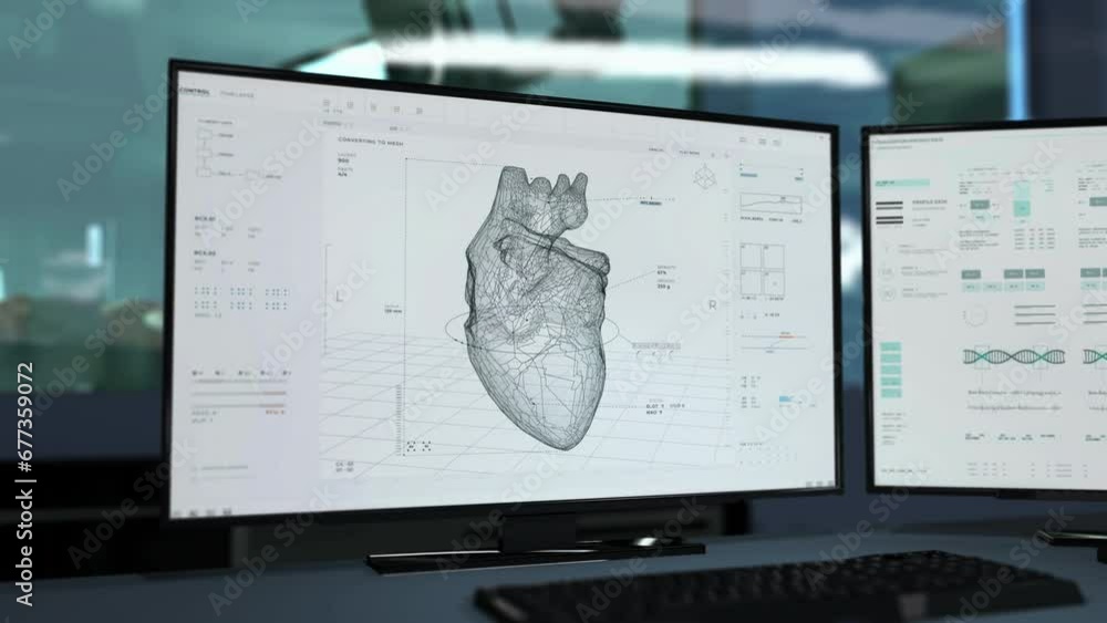 Robotic organ engineering device is scanning the virtual heart. Robotic ...