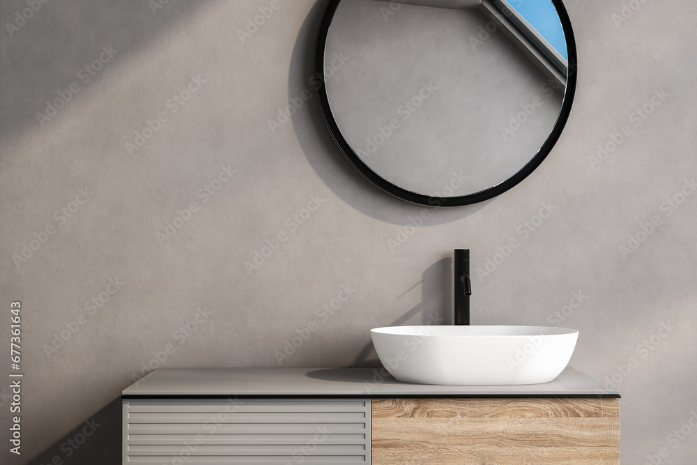 3D render of a beautiful white vanity set with ceramic wash basin ...