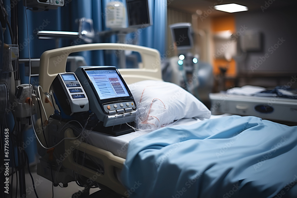 checking cardiogram monitor of patient in operation room. Heart rate ...