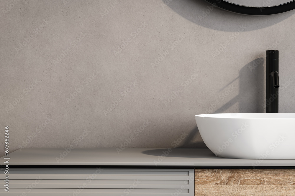 3D render of a beautiful white vanity set with ceramic wash basin ...