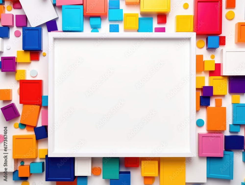 Eye-catching frame of vibrant geometric shapes with generous white ...