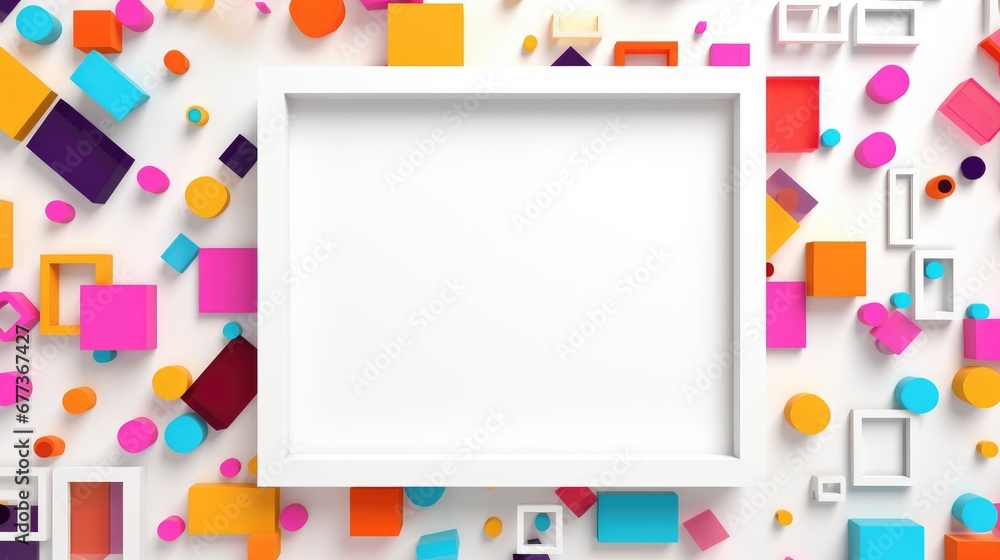 Eye-catching frame of vibrant geometric shapes with generous white ...