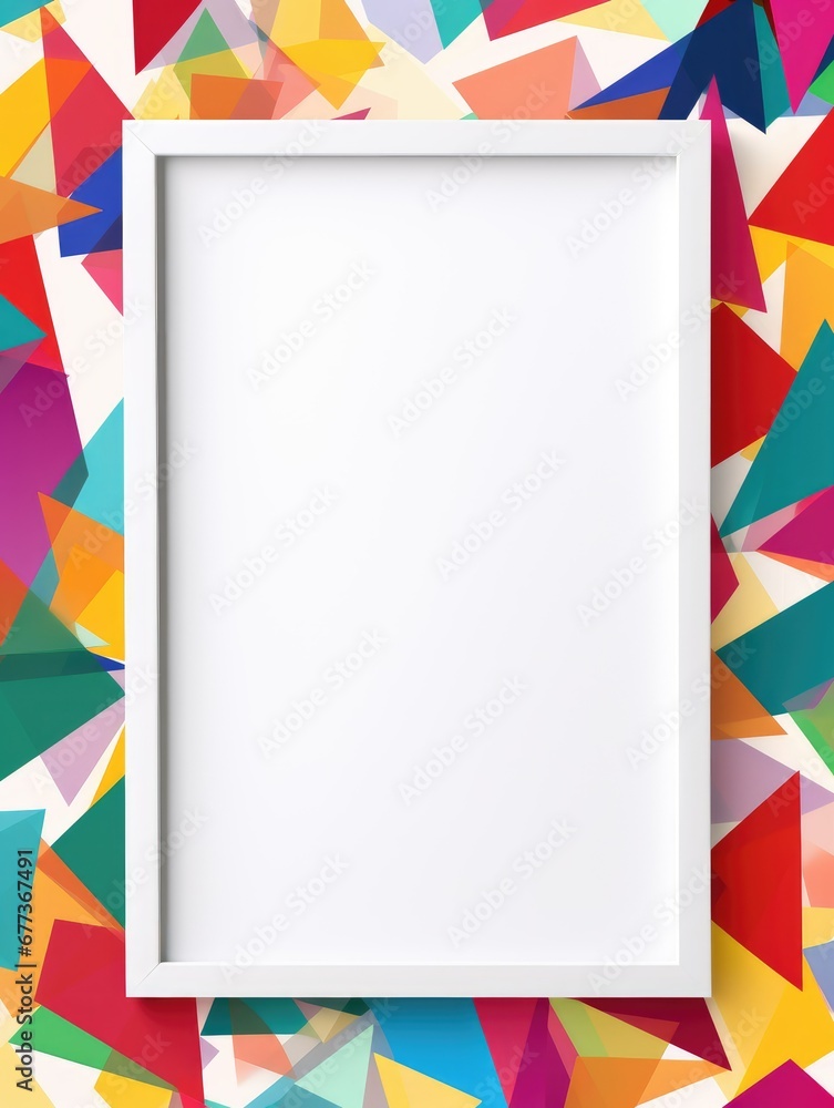 Eye-catching frame of vibrant geometric shapes with generous white ...