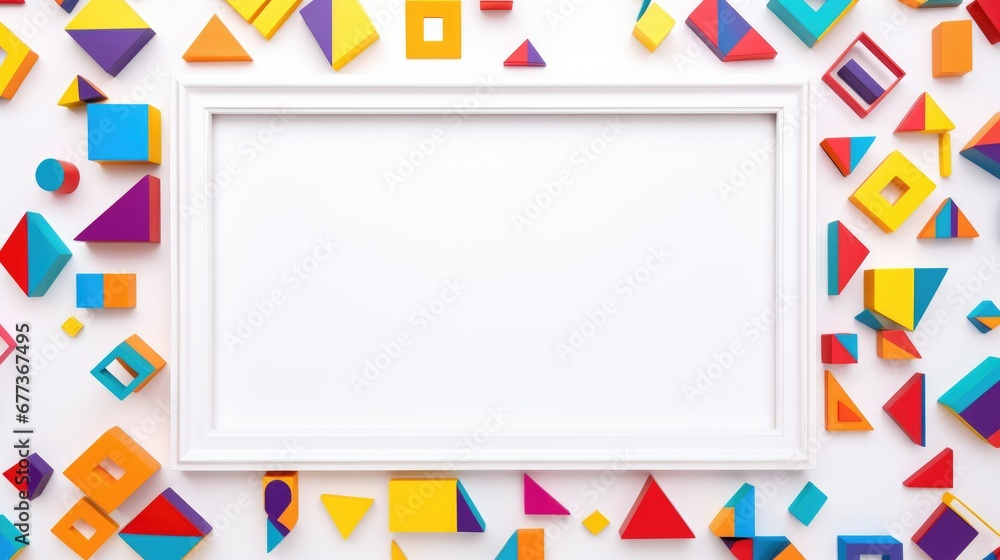 Eye-catching frame of vibrant geometric shapes with generous white ...