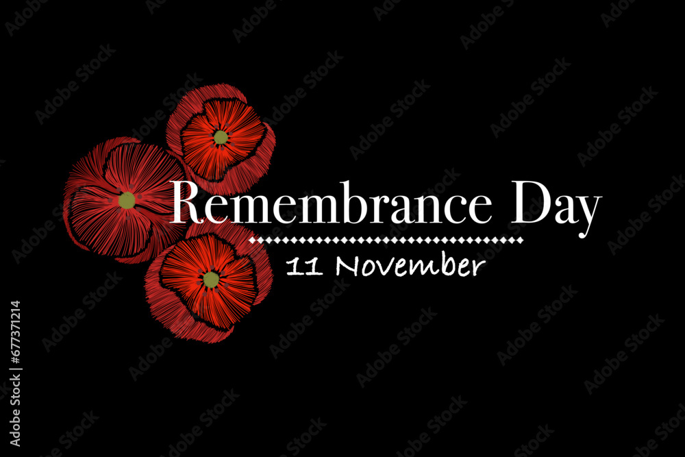 Remembrance Day vector background banner. Red Poppy flower - a symbol ...