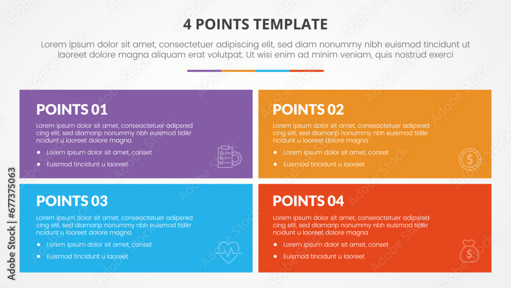 4 points stage template infographic concept for slide presentation with ...