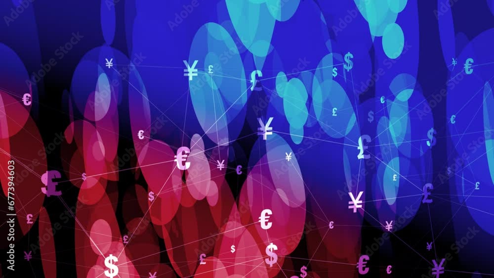Animated currency symbols visualizing connection between money, banking ...