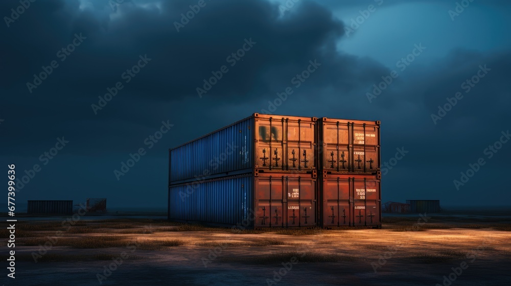Industrial landscape showcasing a stacked arrangement of shipping ...