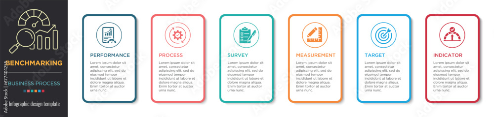Benchmarking business process infographic colors concept with solid ...
