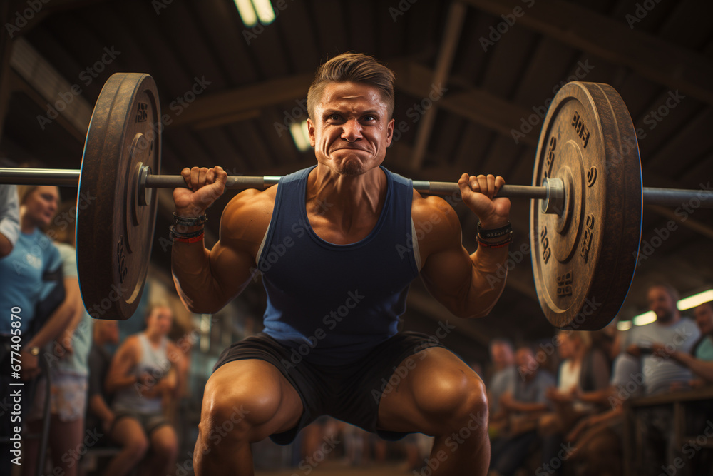 Bodybuilder Man Lifting Weights, Determined Muscle Builder Focused on ...