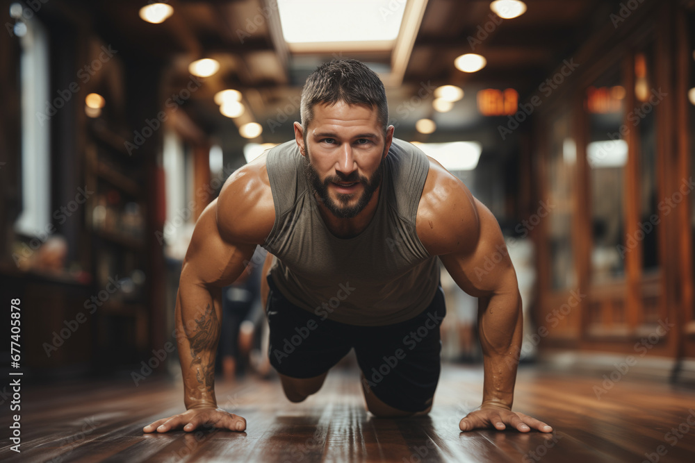 Push-ups in the Gym, A Focused Individual Engaging in Challenging Floor ...