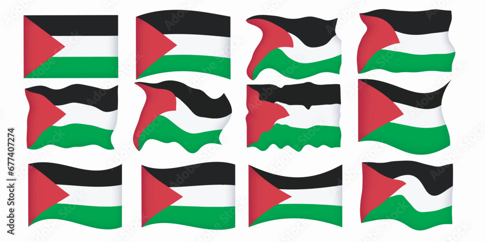 set of variant palestine flag. Palestine flag freedom isolated on white ...