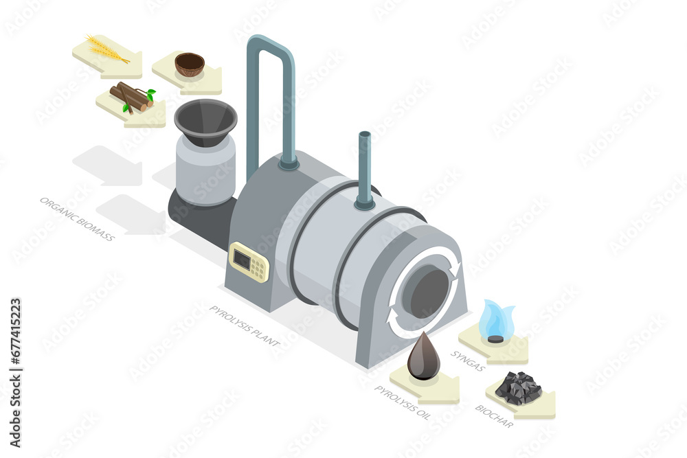 3D Isometric Flat Conceptual Illustration of Biochar Production ...