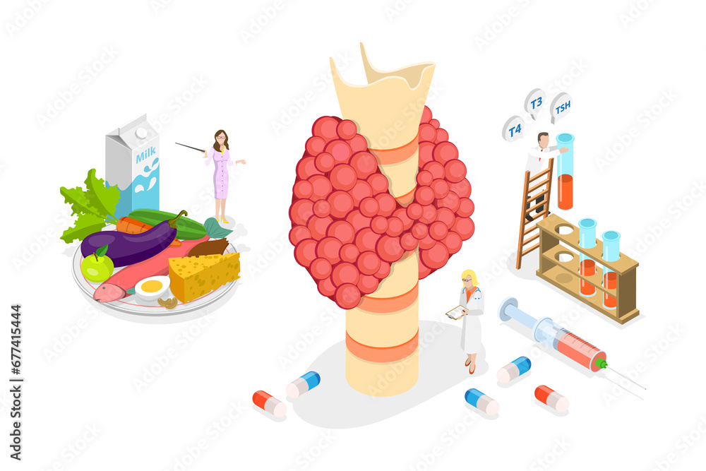 3D Isometric Flat Conceptual Illustration of Hypothyroidism, Thyroid ...