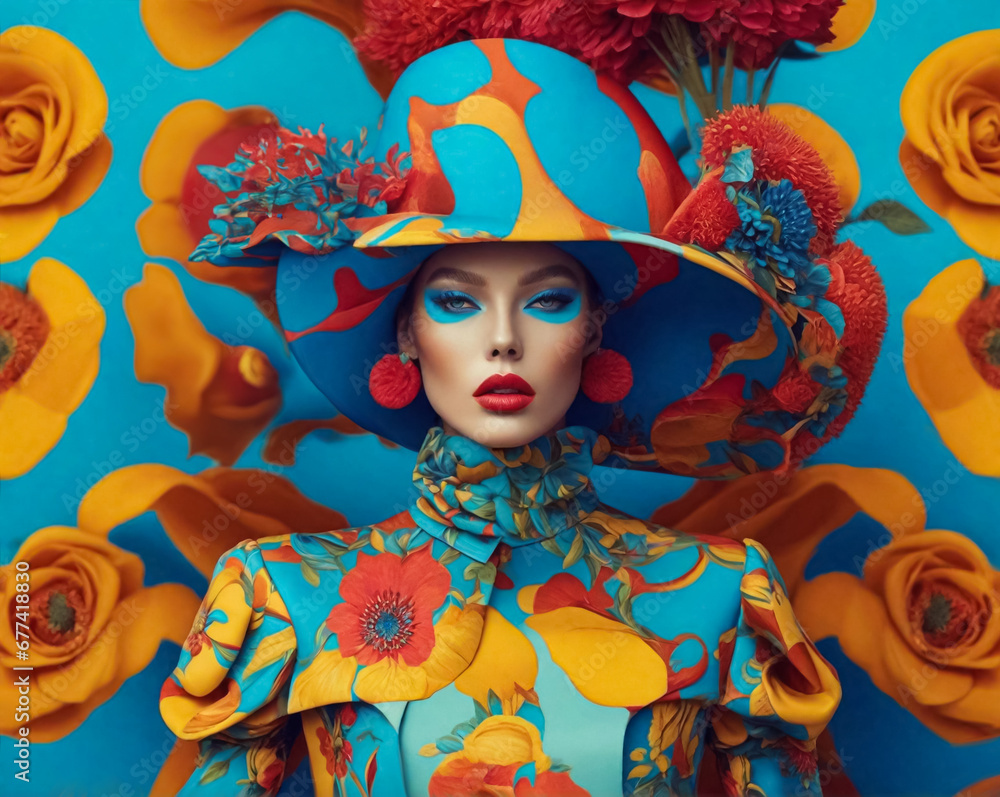 Avant-garde surreal fashion model in bright, vivid colors. Ideal for ...
