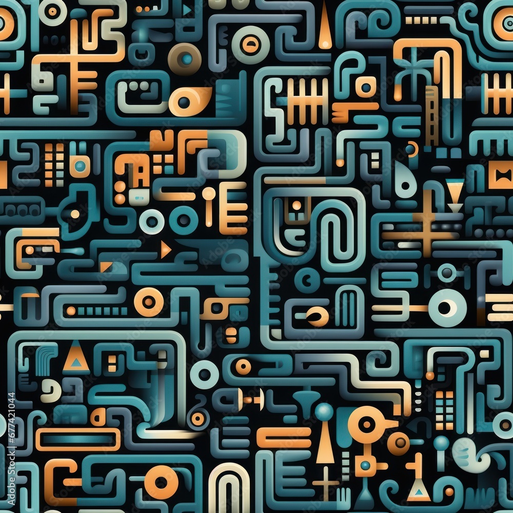 Design a seamless pattern inspired by ancient glyphs and symbols from ...