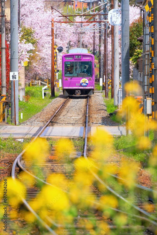Kyoto, Japan - March 31 2023: Keifuku Tram is operated by Keifuku ...