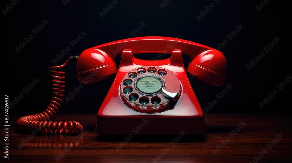 Classic red emergency rotary phone, an iconic symbol of emergency ...