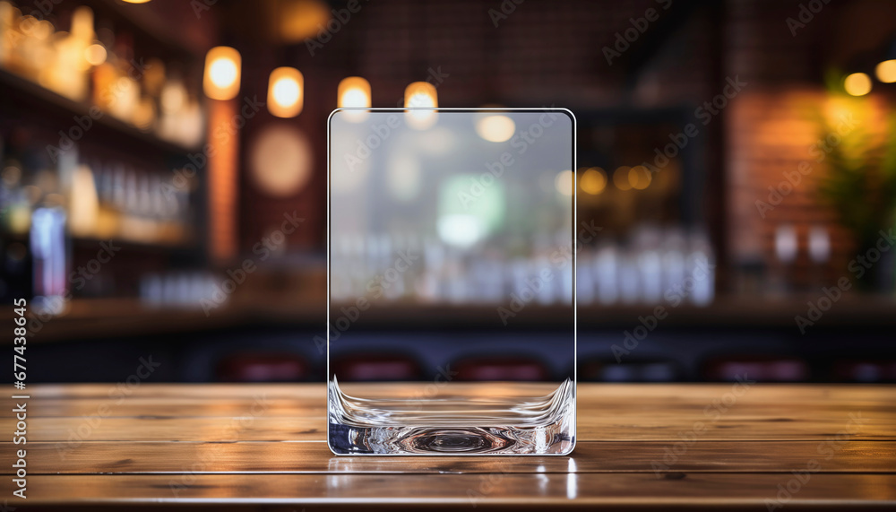 clear plastic table talker on the bar counter in the restaurant Stock ...